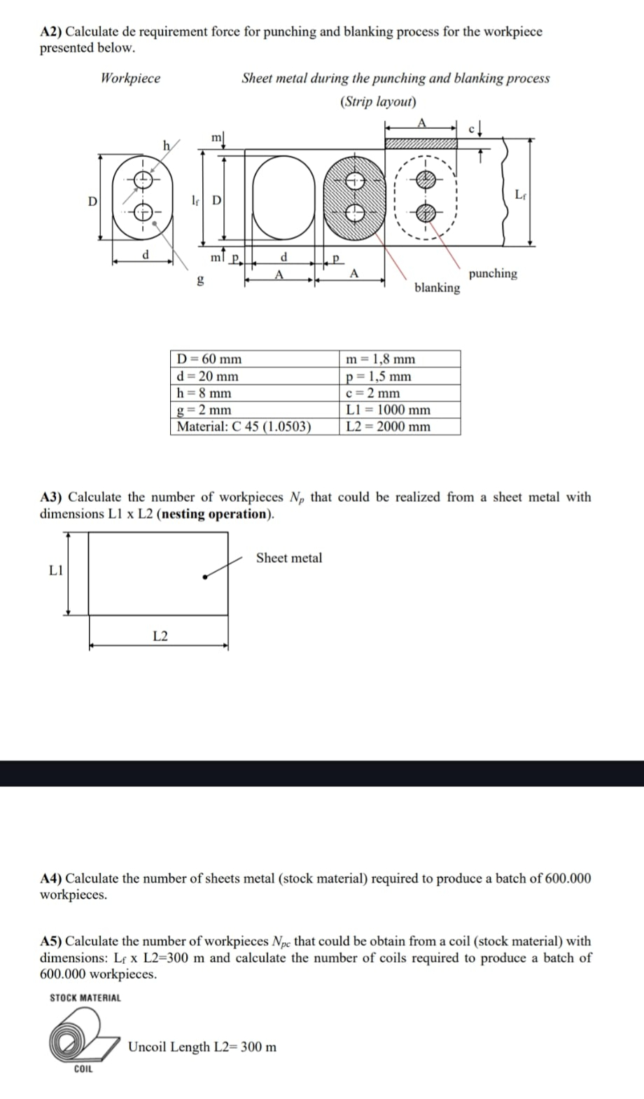 A2) ﻿Calculate de requirement force for punching and | Chegg.com