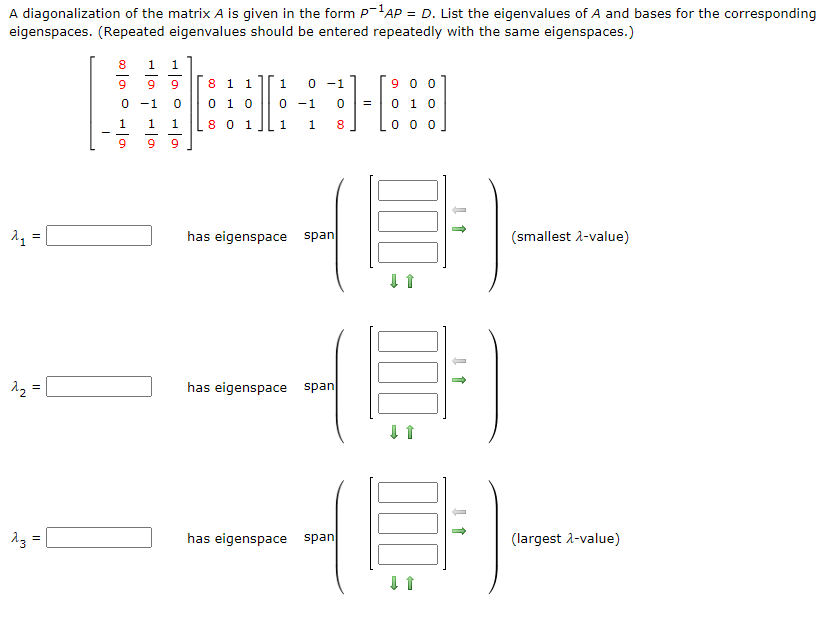 Solved A diagonalization of the matrix A ﻿is given in the | Chegg.com