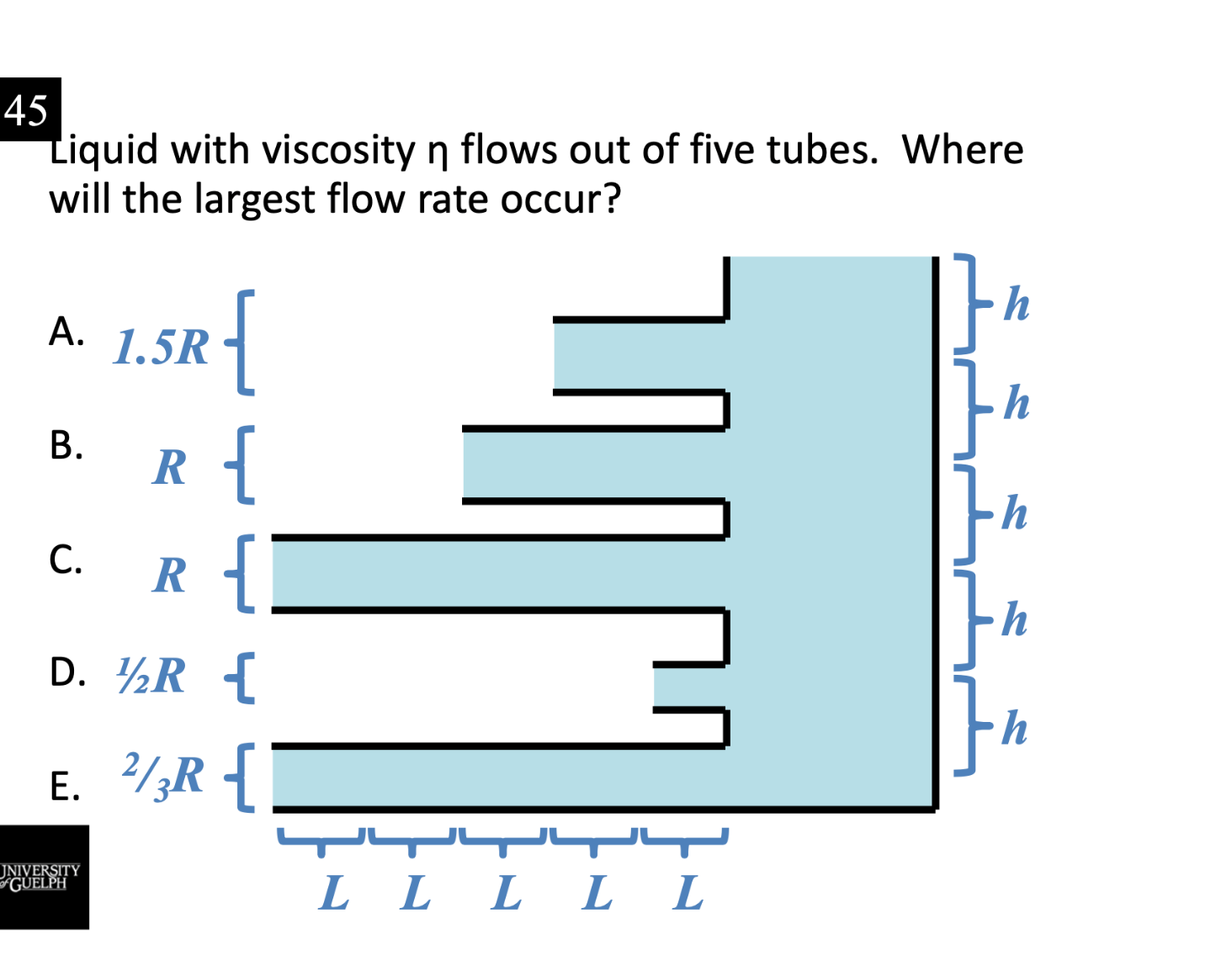 Solved Liquid with viscosity ηflows ﻿out of ﻿five tubes. | Chegg.com