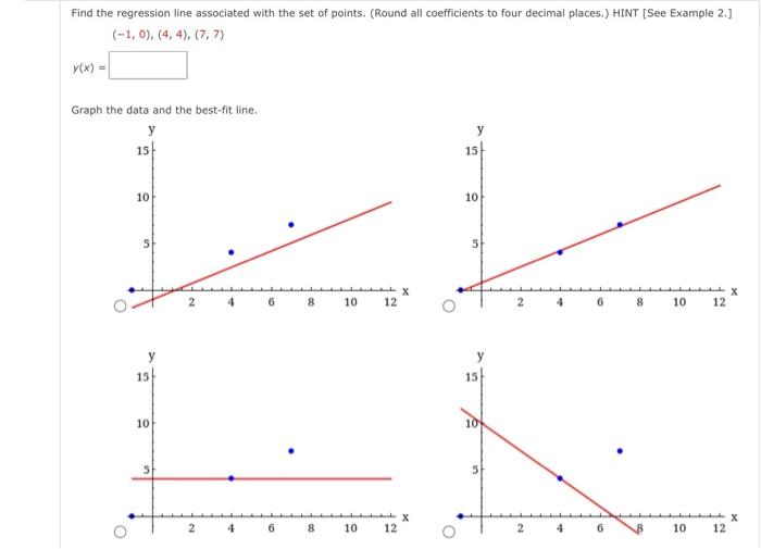 Solved Find the regression line associated with the set of | Chegg.com