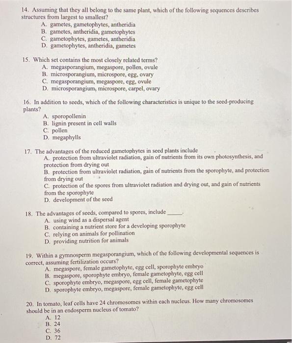 Solved 14. Assuming that they all belong to the same plant, | Chegg.com