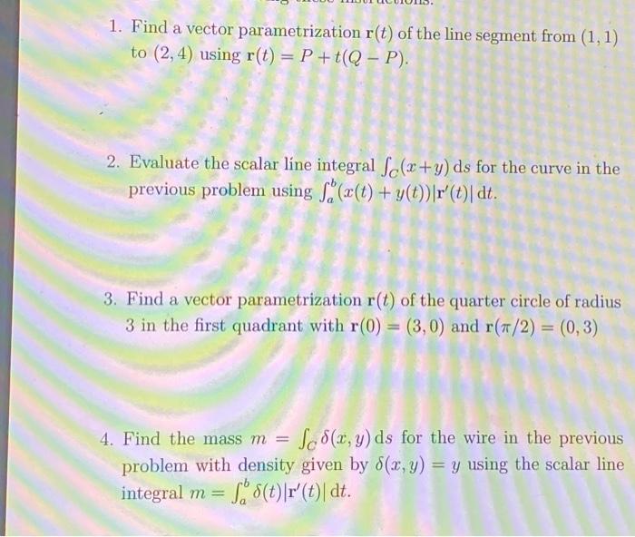 Solved 1. Find a vector parametrization r(t) of the line | Chegg.com