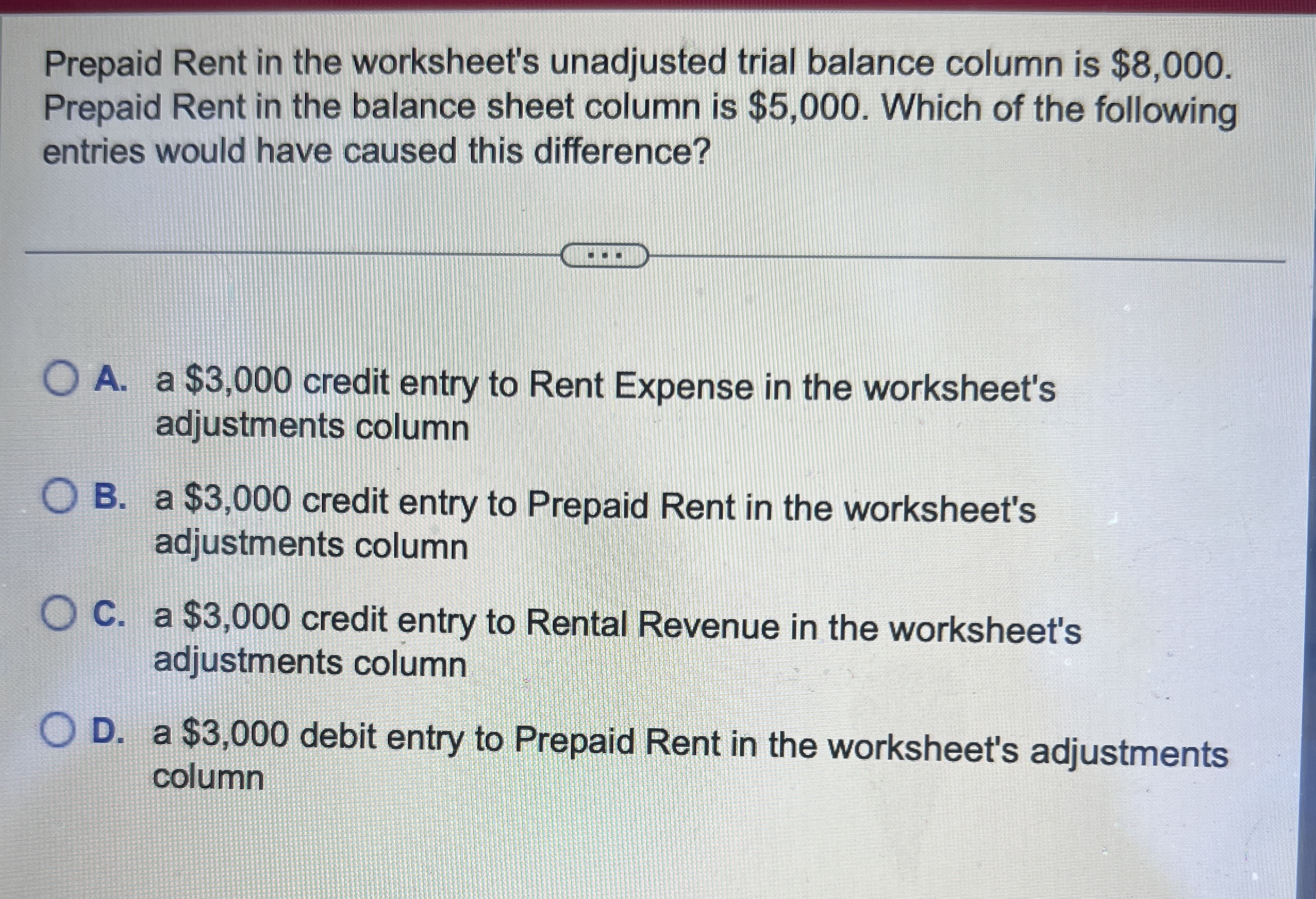 Solved Prepaid Rent in the worksheet's unadjusted trial | Chegg.com