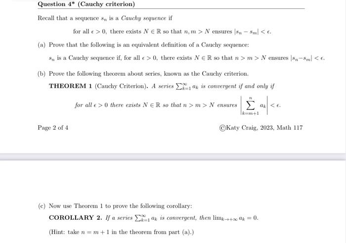 Solved Recall that a sequence sn is a Cauchy sequence if for | Chegg.com