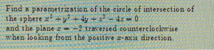 Solved Find a parametrization of the circle of intersection | Chegg.com