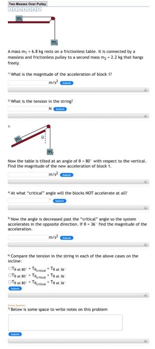 Solved A mass m1=6.8 kg rests on a frictionless table. it is | Chegg.com