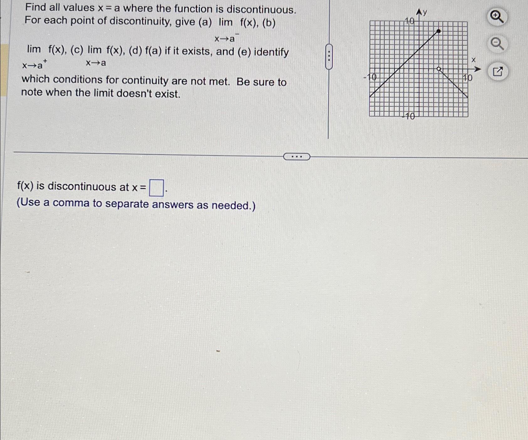 Solved Find all values x=a where the function is | Chegg.com