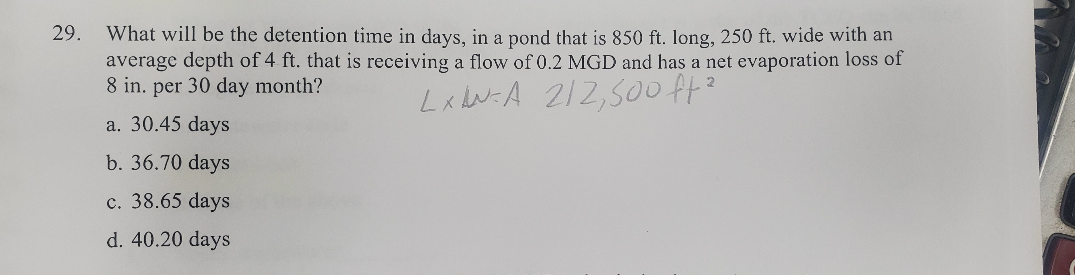 Solved What will be the detention time in days, in a pond | Chegg.com
