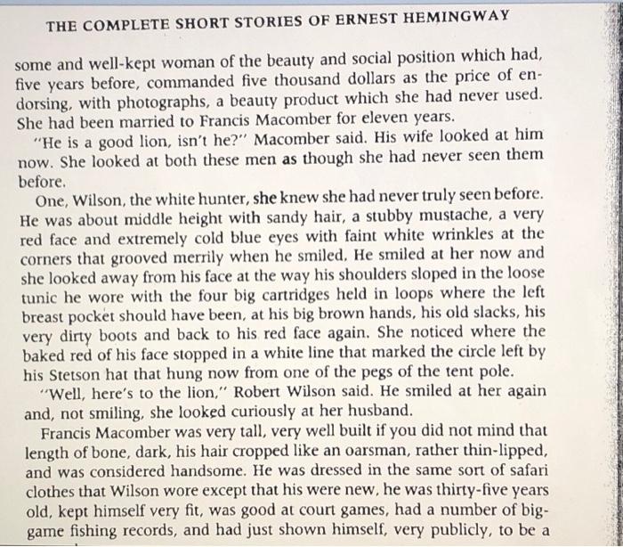 Solved In Hemingway's "The Short Happy Life of Francis | Chegg.com