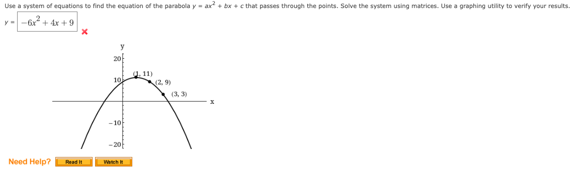 Solved Use a system of equations to find the equation of the | Chegg.com