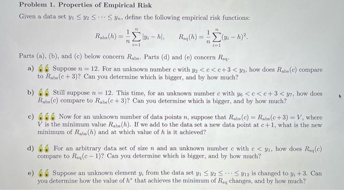 Solved Problem 1. Properties of Empirical Risk Given a data | Chegg.com
