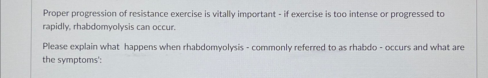 Solved Proper progression of resistance exercise is vitally | Chegg.com