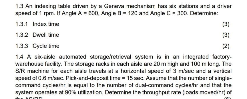Solved 1.3 An indexing table driven by a Geneva mechanism | Chegg.com