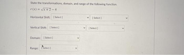 Solved State the transformations, domain, and range of the | Chegg.com