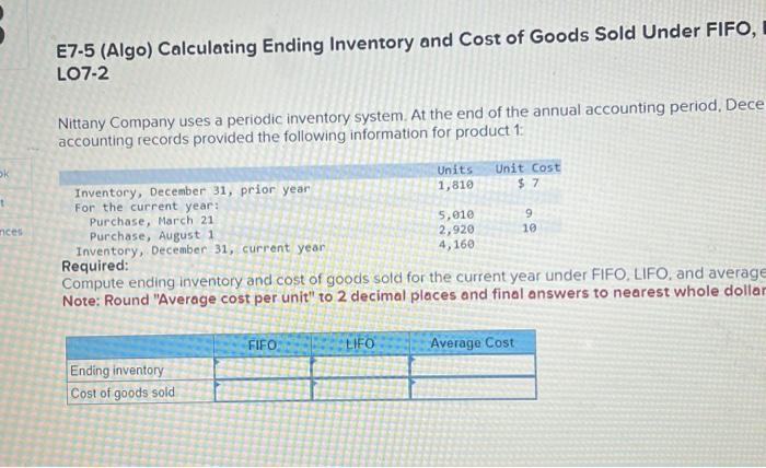 Solved ok t nces E7-5 (Algo) Calculating Ending Inventory | Chegg.com