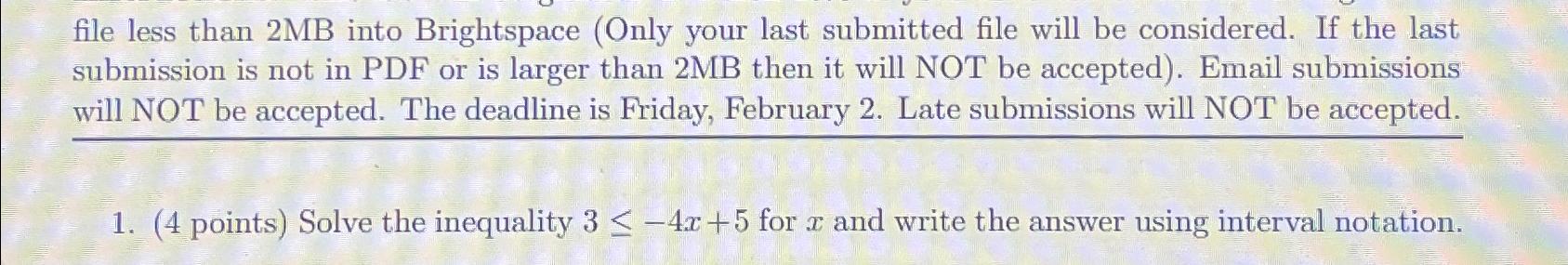 Solved file less than 2MB into Brightspace (Only your last | Chegg.com