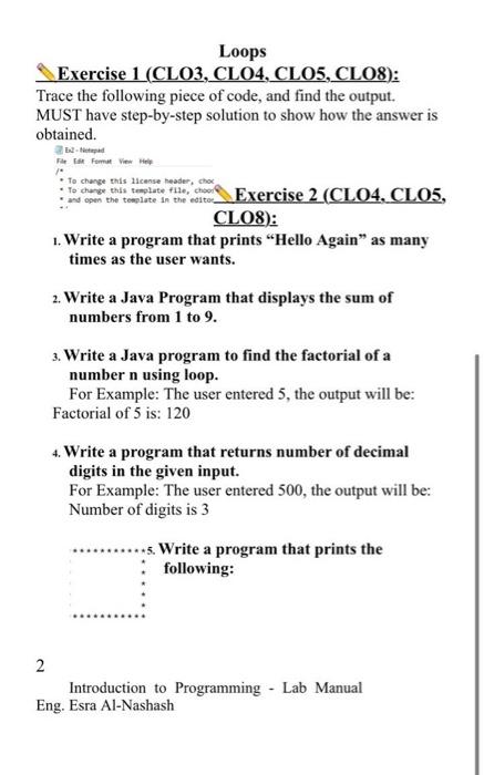Solved Loops Exercise 1 (CLO3, CLO4, CLO5, CLO8): Trace the | Chegg.com