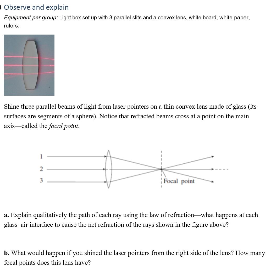 Solved Shine three parallel beams of light from laser | Chegg.com