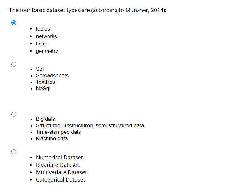 Solved The four basic dataset types are (according to | Chegg.com