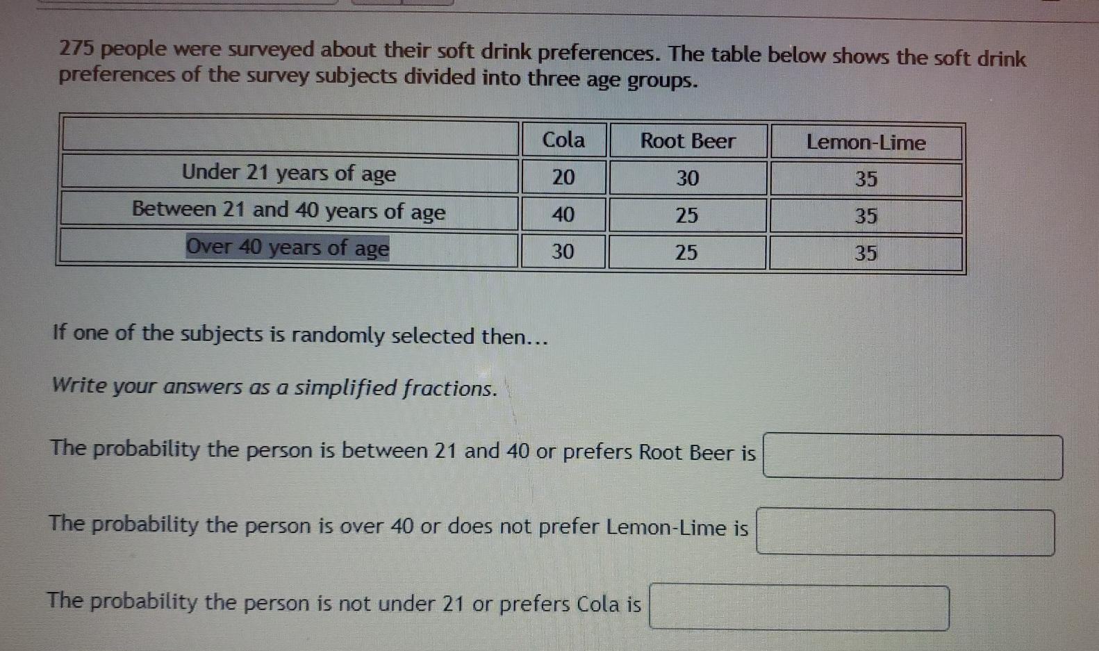 Solved 275 people were surveyed about their soft drink | Chegg.com