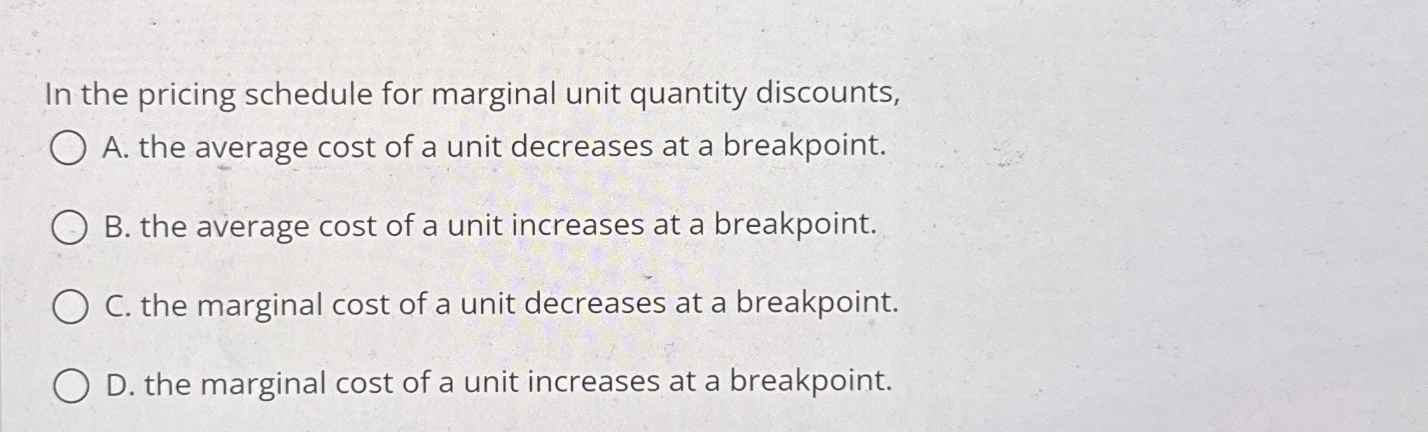 Solved In the pricing schedule for marginal unit quantity | Chegg.com