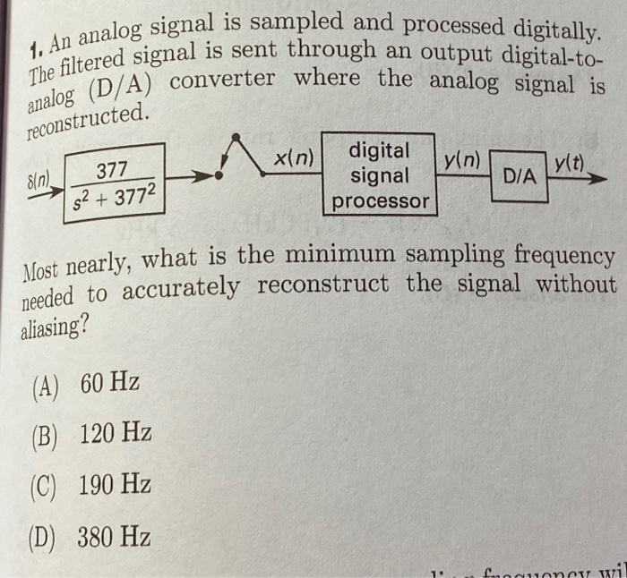 Solved 1. An analog signal is sampled and processed | Chegg.com