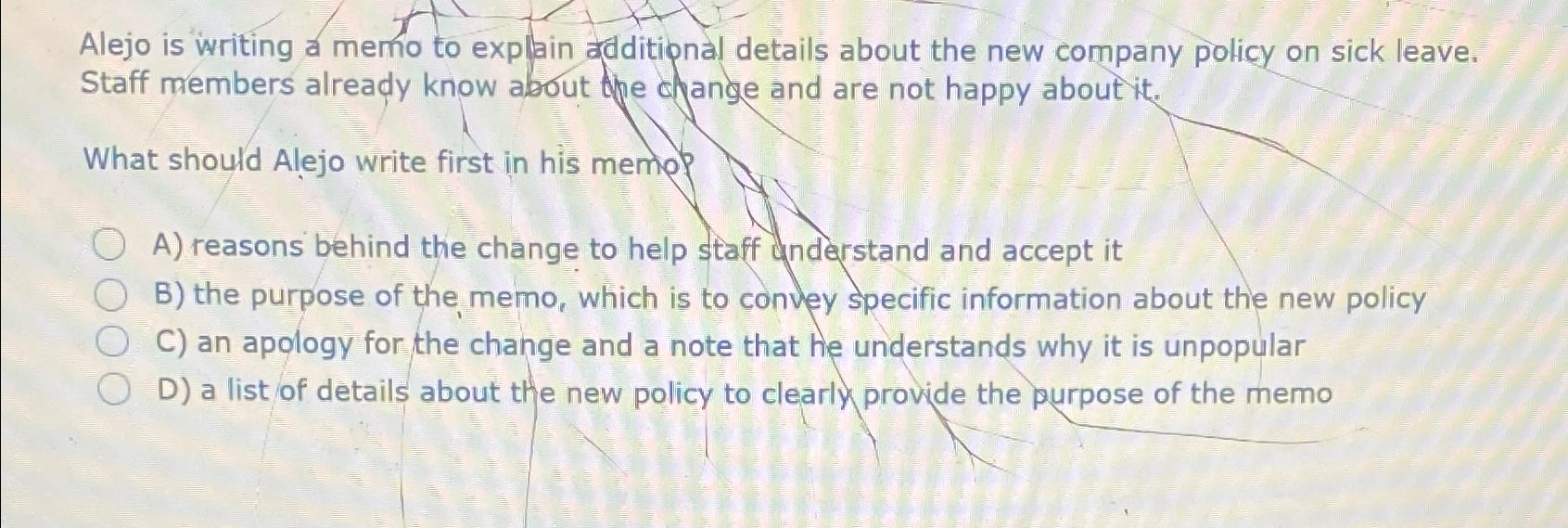 Solved Alejo is writing a memo to explain additional details | Chegg.com