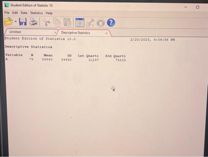 Student Edition of Statistix 10 File Edit Data | Chegg.com