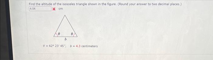 [Solved]: Find the altitude of the isosceles triangle shown