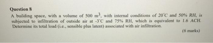 Solved Question 8 A building space, with a volume of 500 m3. | Chegg.com