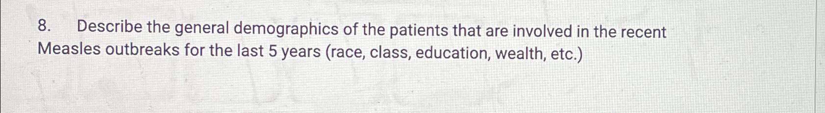 Solved Describe the general demographics of the patients | Chegg.com