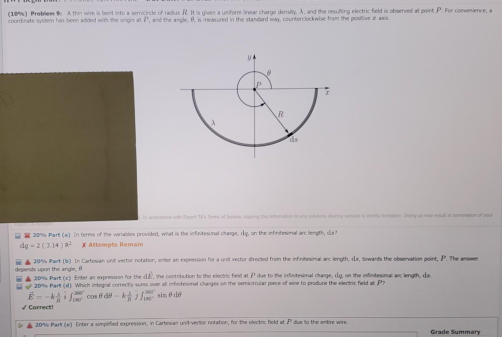 (10\%) Problem 9: A thin wire is bent into a | Chegg.com
