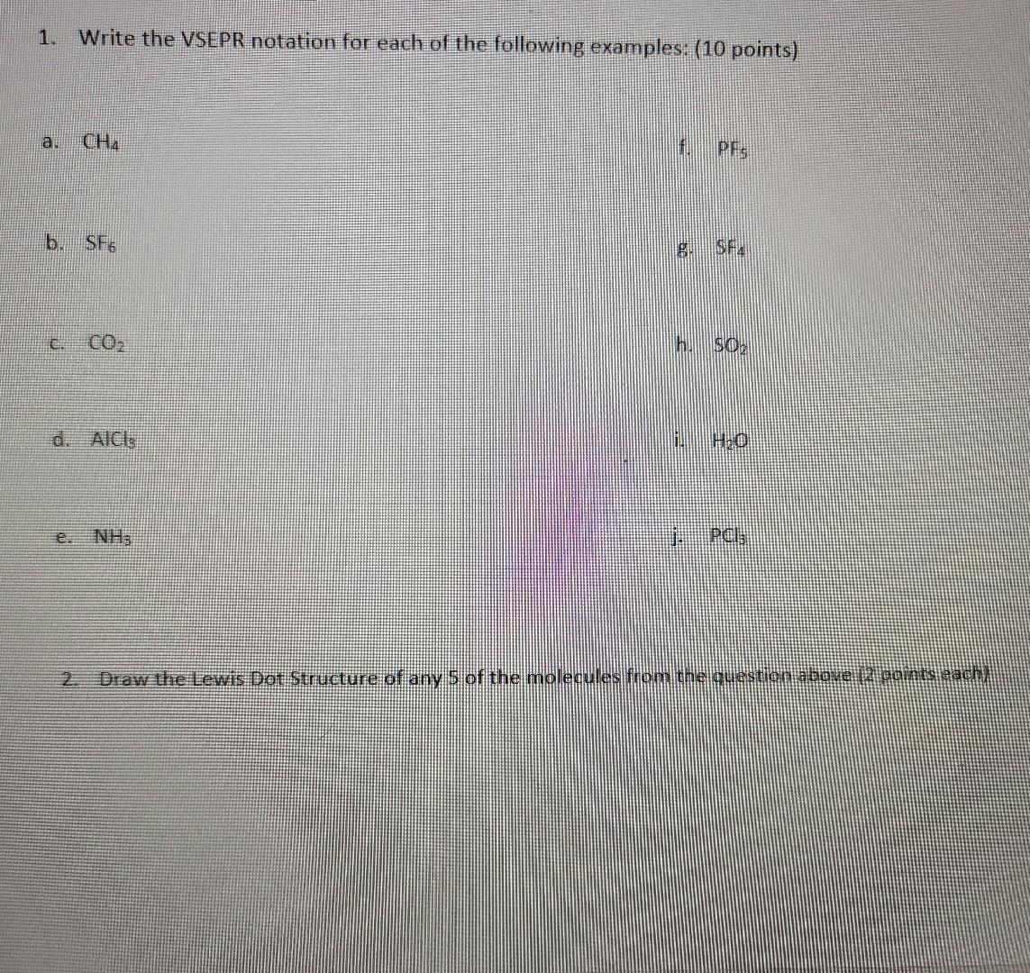 Solved 1. Write the VSEPR notation for each of the following | Chegg.com