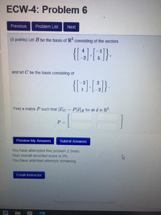 Solved ECW-4: Problem 6 Previous Problem List Next (5 | Chegg.com