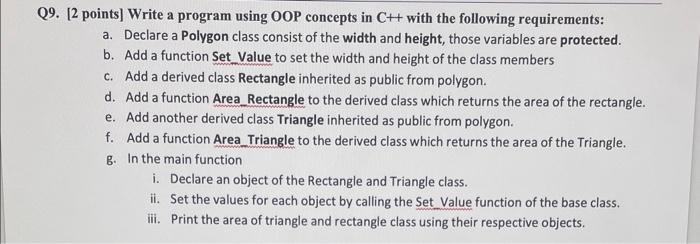 Solved Q9 2 Points Write A Program Using Oop Concepts In 5561