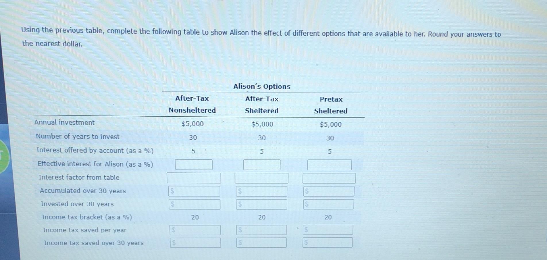 Solved Using the previous table, complete the following | Chegg.com