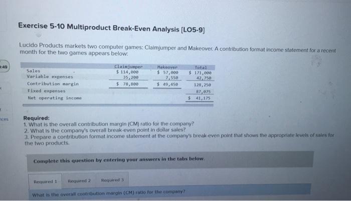Solved Exercise 5-10 Multiproduct Break-Even Analysis | Chegg.com