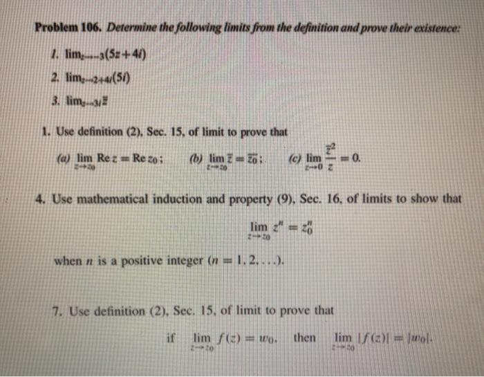Solved Problem 106. Determine the following limits from the | Chegg.com