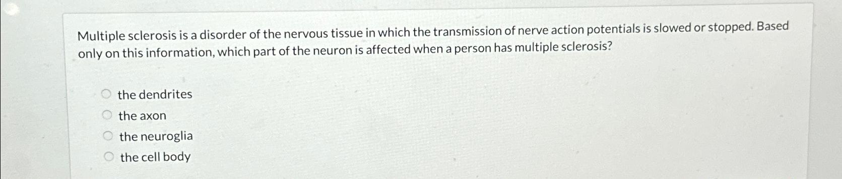 Solved Multiple sclerosis is a disorder of the nervous | Chegg.com