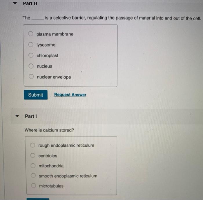 Solved Part H The is a selective barrier, regulating the | Chegg.com