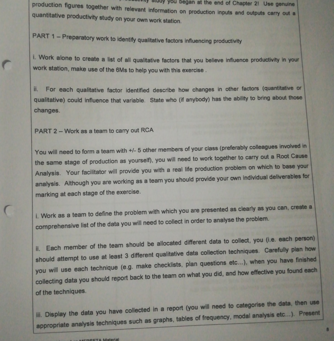 Solved Use genuine quantitative productivity study on your | Chegg.com