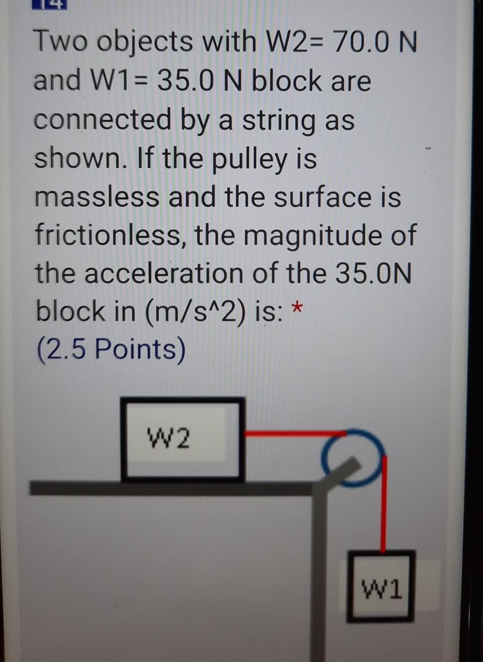 Solved Two objects with W2= 70.0 N and W1 = 35.0 N block are | Chegg.com