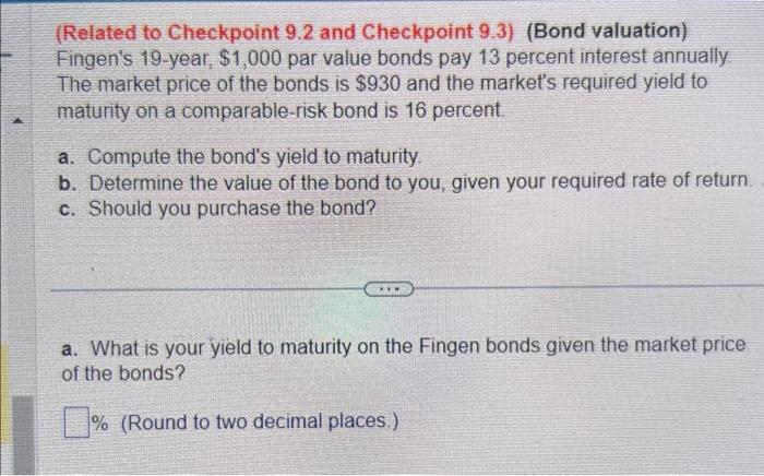 Solved (Related to Checkpoint 9.2 and Checkpoint 9.3) (Bond | Chegg.com