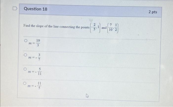 Solved D Question 18 Find the slope of the line connecting | Chegg.com