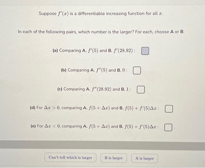 Solved Suppose f′(x) is a differentiable increasing function | Chegg.com
