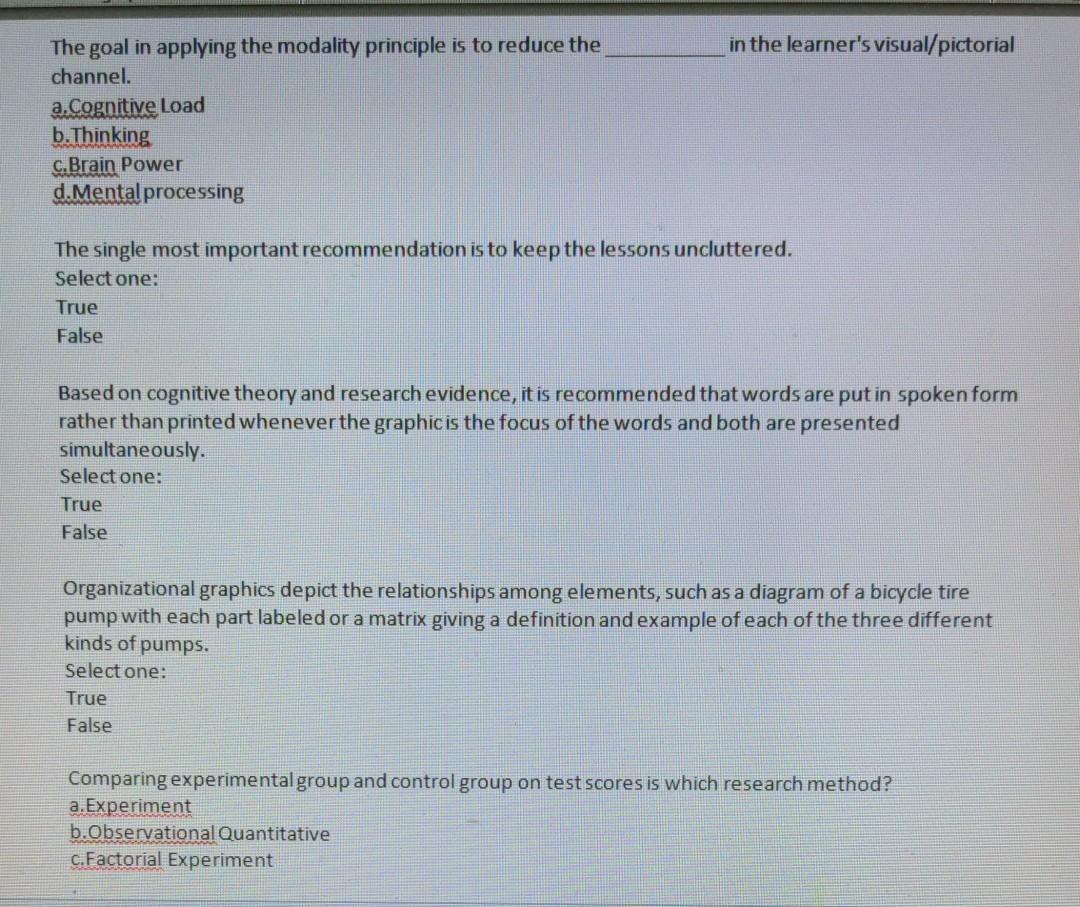Solved in the learner's visual/pictorial The goal in | Chegg.com
