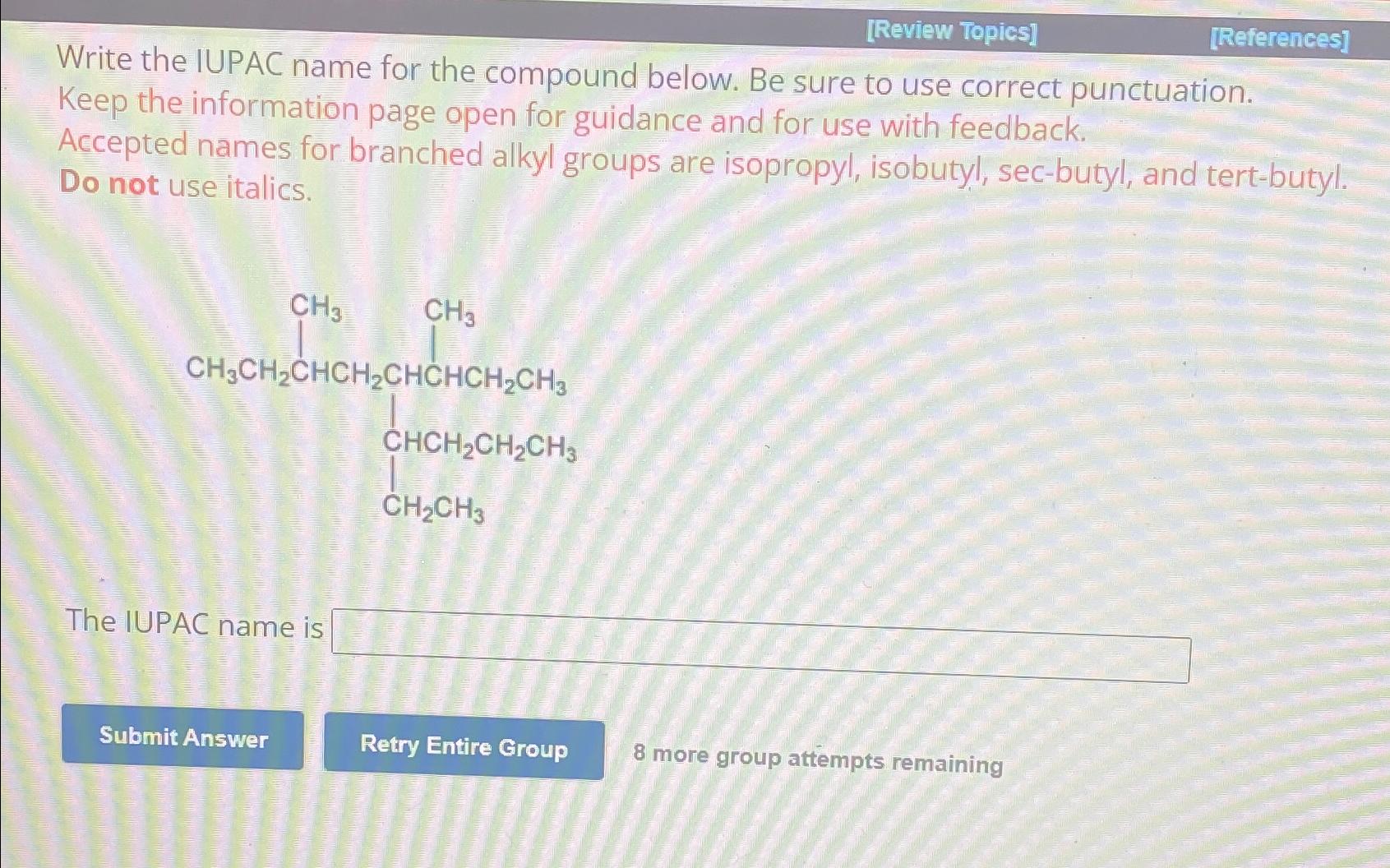 Solved [Review Topics][References]Write the IUPAC name for | Chegg.com