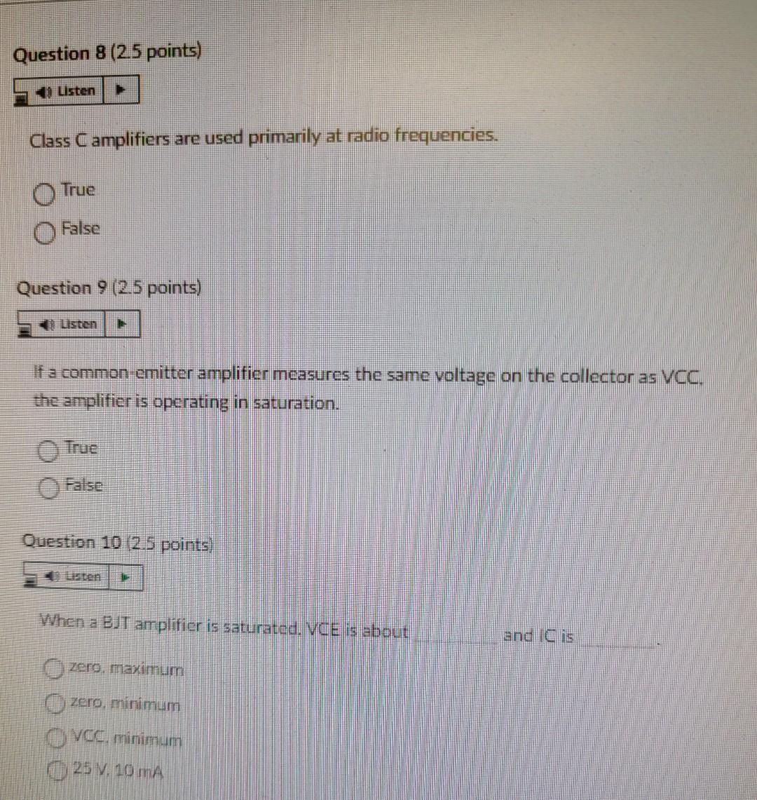 Solved Class C amplifiers are used primarily at radio | Chegg.com