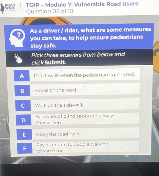 Solved Road Sense Australia A B C Toip Module 7 Vulnerable