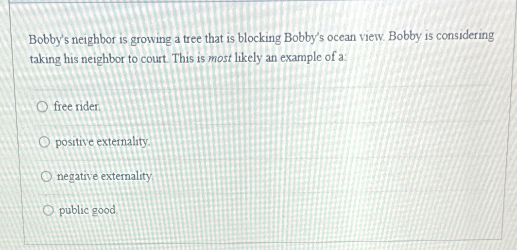 Solved Bobby's neighbor is growing a tree that is blocking | Chegg.com